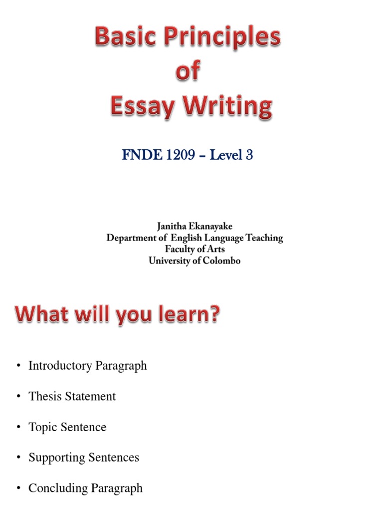 FNDE 1209 - Level 3 - Lecture 1 - Basic Principles of Essay Writing | PDF | Language Arts ...