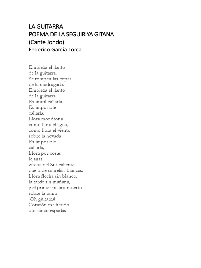 Poema "La guitarra" de Lorca | PDF