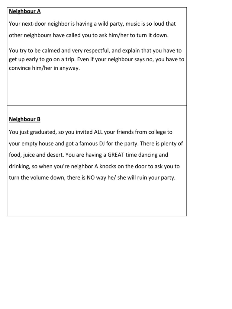 Neighbours' Role - Play | PDF