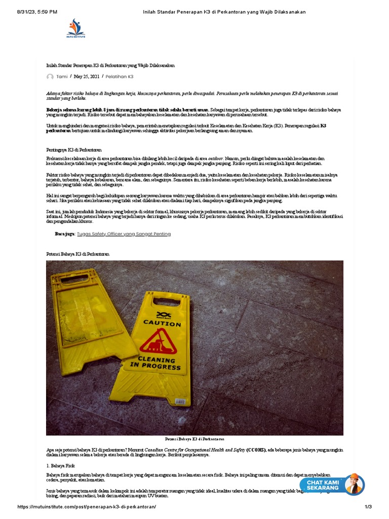 Inilah Standar Penerapan K3 Di Perkantoran Yang Wajib Dilaksanakan Pdf