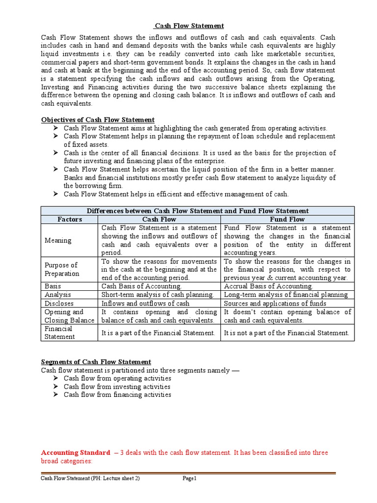 Cash Flow Statement | PDF | Finance & Money Management