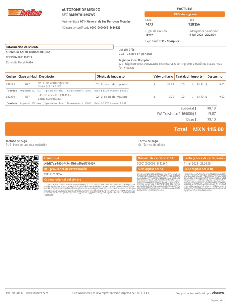 Factura Autozone | PDF