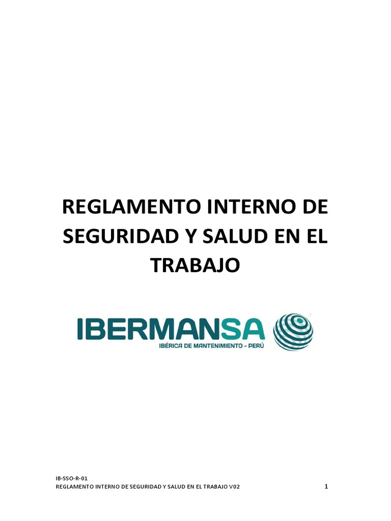 IB-SSO-R-01 V02 REGLAMENTO INTERNO DE SEGURIDAD Y SALUD EN EL TRABAJO y ...
