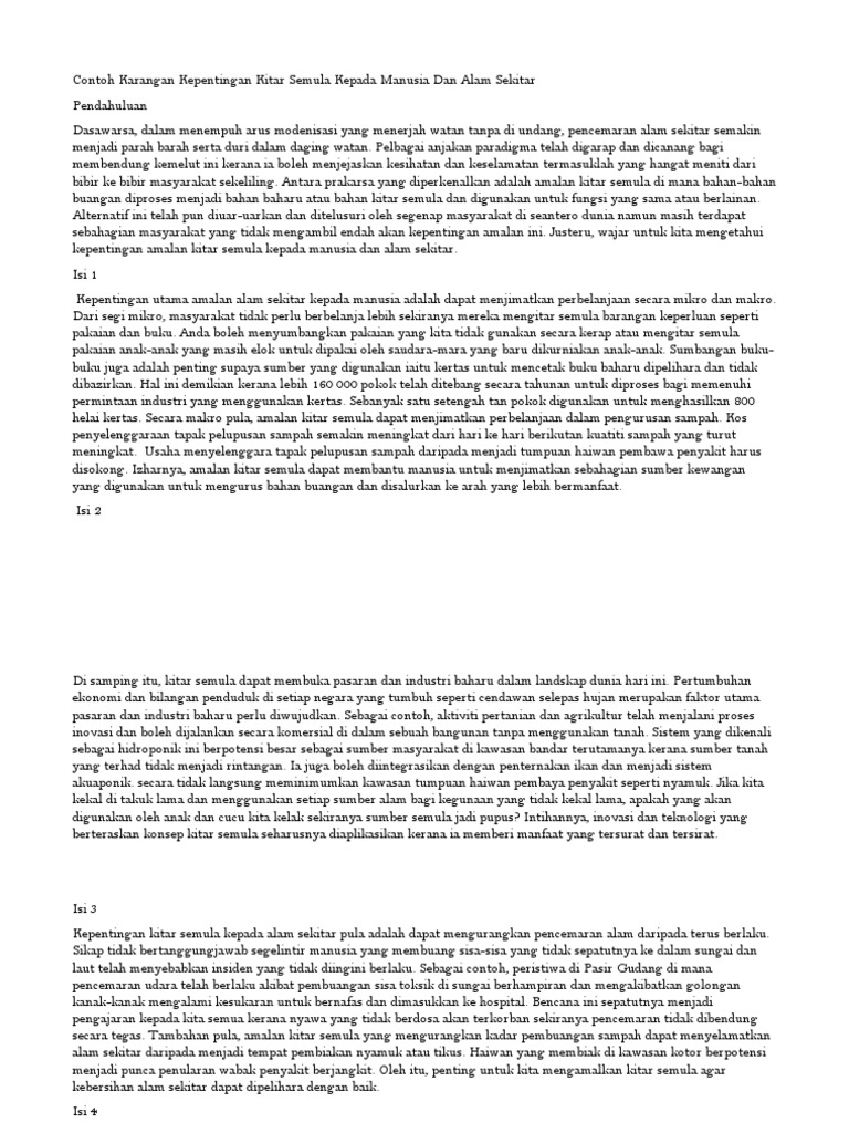 Contoh Karangan Kepentingan Kitar Semula Kepada Manusia Dan Alam ...