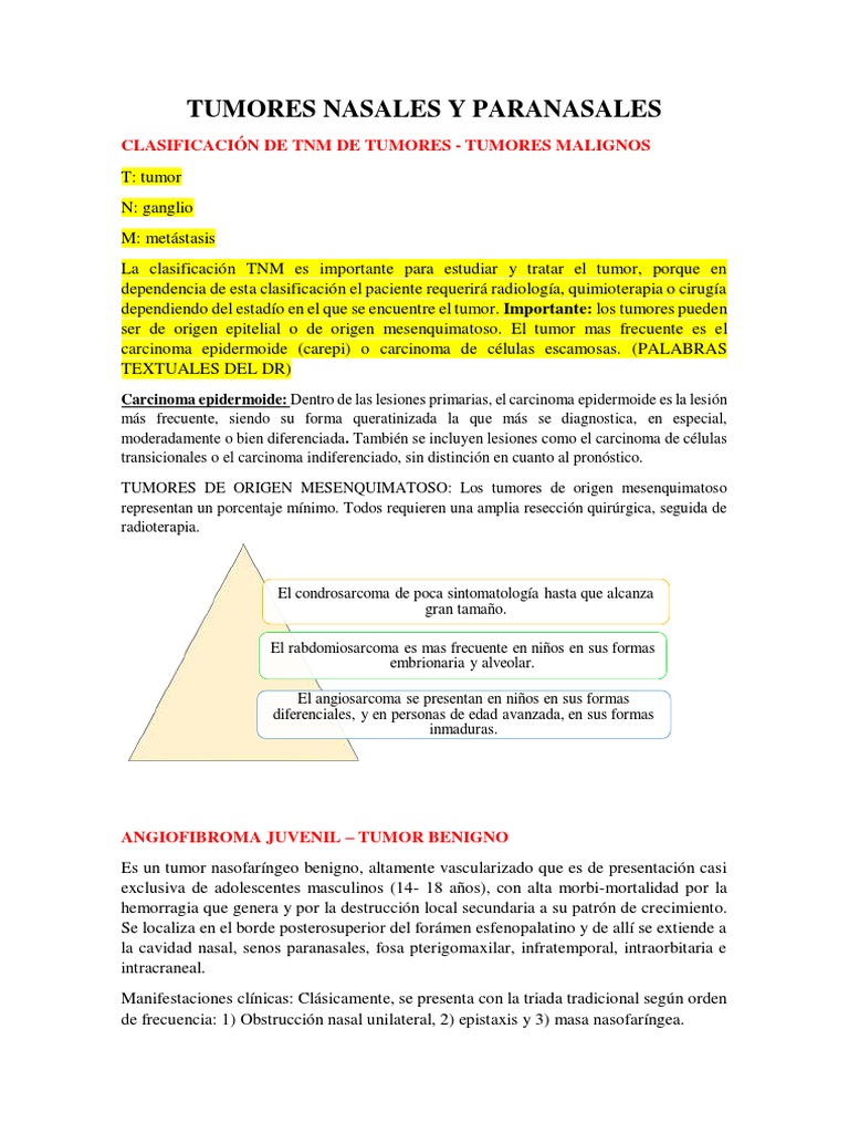 Tumores Nasales y Paranasales - Cuestionario Orl | PDF | Cáncer | Neoplasias