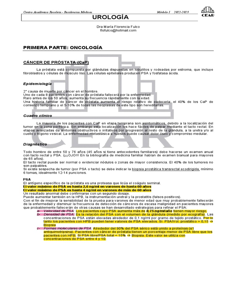 Urolog A | PDF | Antígeno específico de la próstata | Cancer de prostata