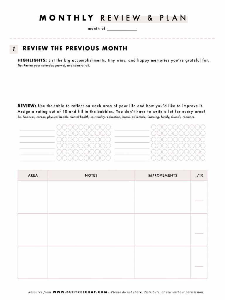 Monthly Review Worksheet | PDF