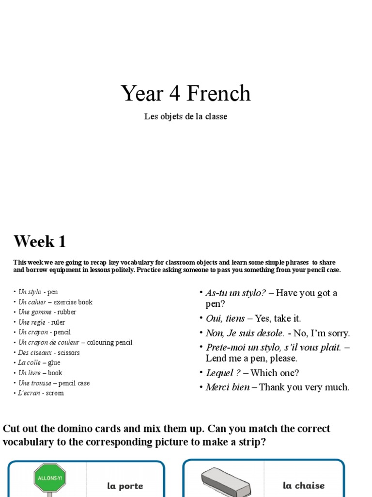 Year 4 French Weeks 3 and 4 | PDF