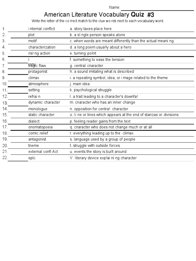 American Literature Vocabulary | PDF | Language Arts & Discipline