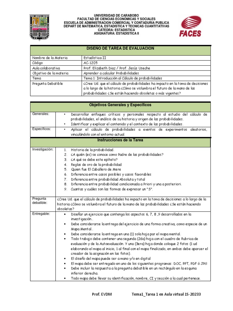 Tema1 - Tarea 1 en Aula Virtual 1S-2023 | PDF | Probabilidad | Estadísticas