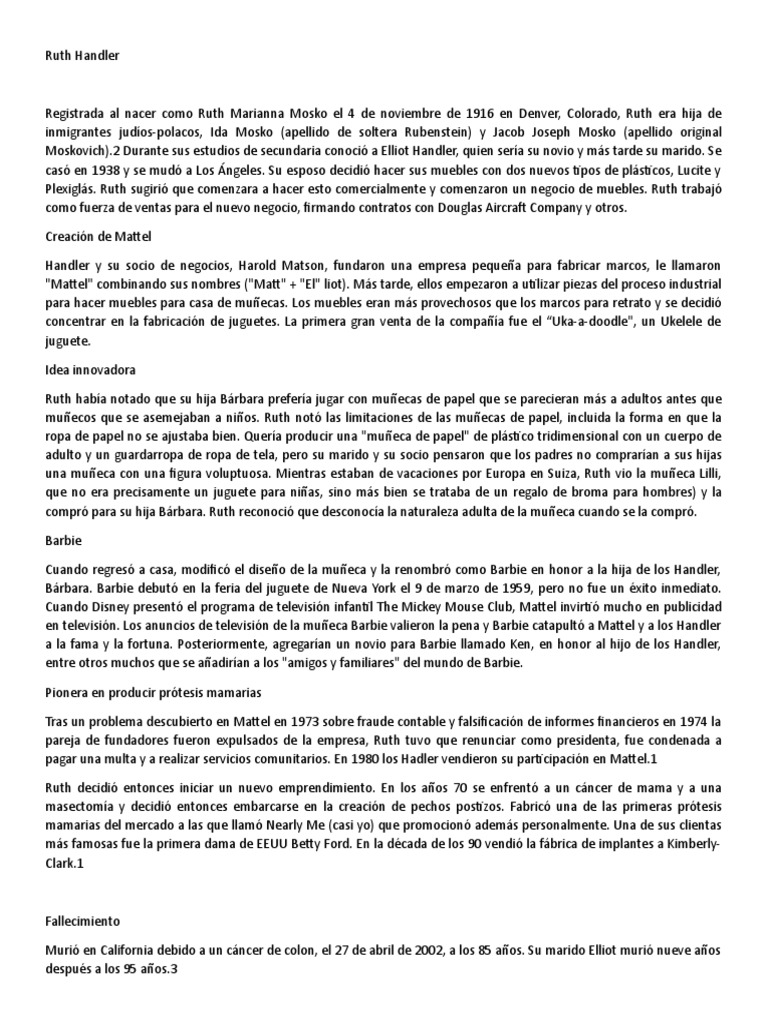 Ruth Handler Pdf Muñecas