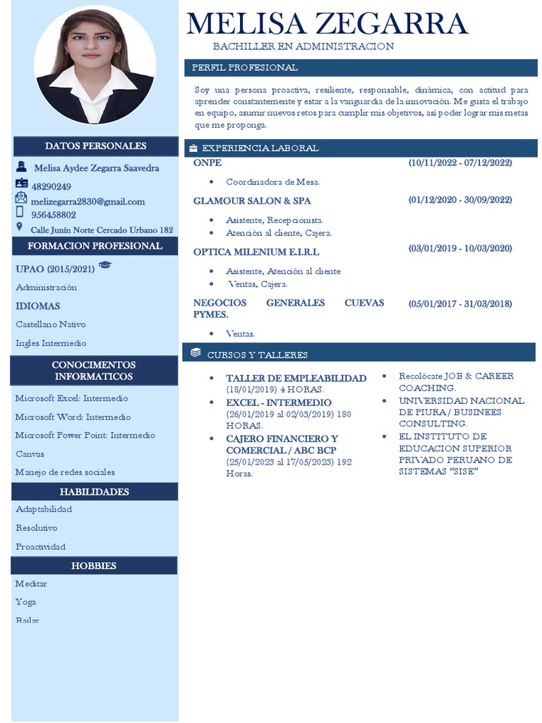 CV - Melisa Aydee Zegarra Saavedra 2025 | PDF