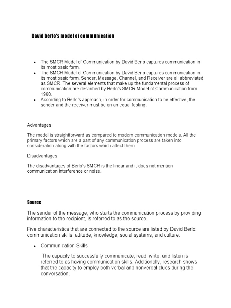 David Berlos Model of Communication | PDF