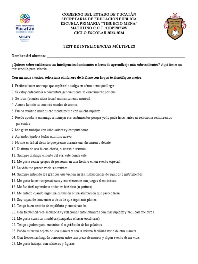 Test Inteligencias Múltiples | PDF