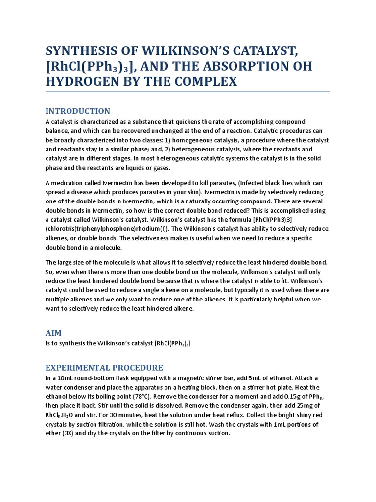 EXPERIMENT 3 Hydrogen by Complex | PDF | Catalysis | Heterogeneous Catalysis