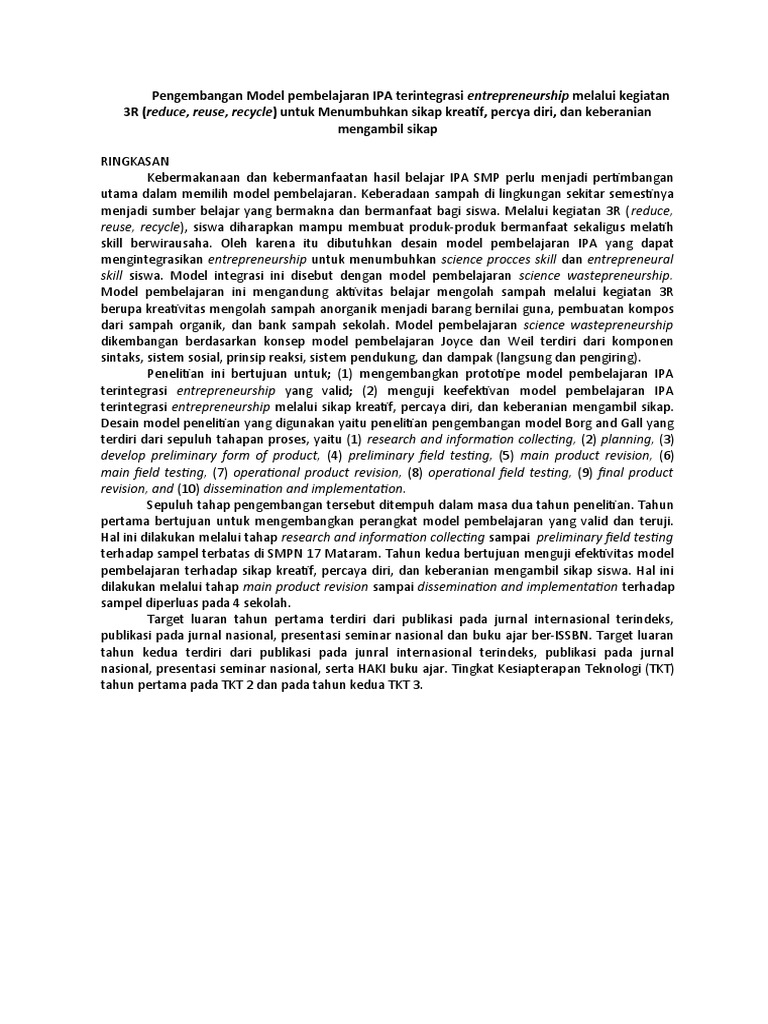 Model Pembelajaran IPA Terintegrasi Entrepreneurship Melalui Kegiatan 3R | PDF