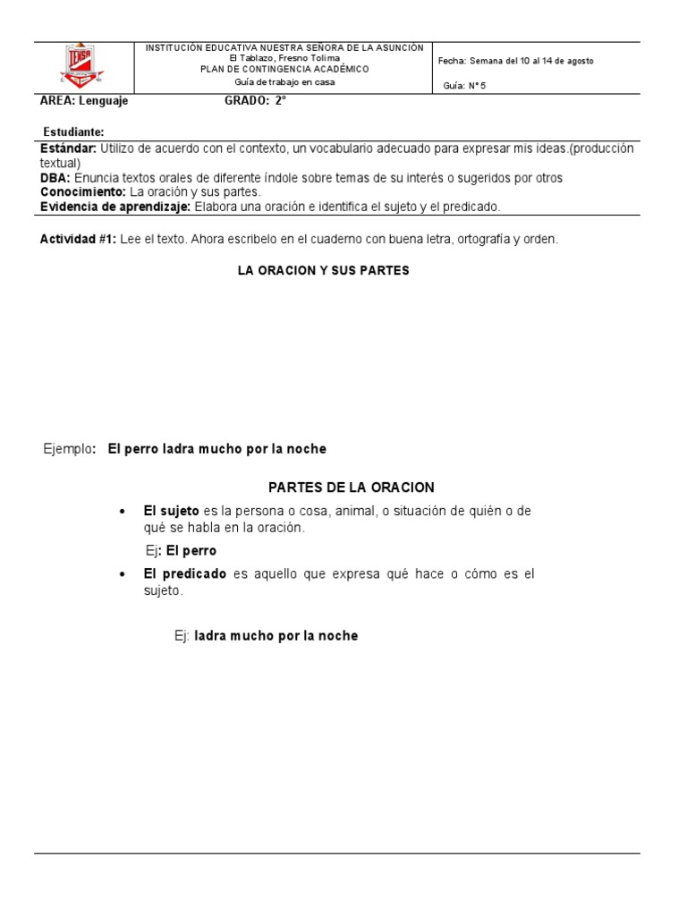 2° Lenguaje Partes de La Oración | PDF | Evaluación | Lingüística