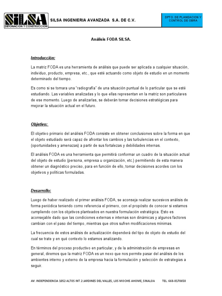 Tutorial FODA SILSA | PDF | Análisis FODA | Toma de decisiones