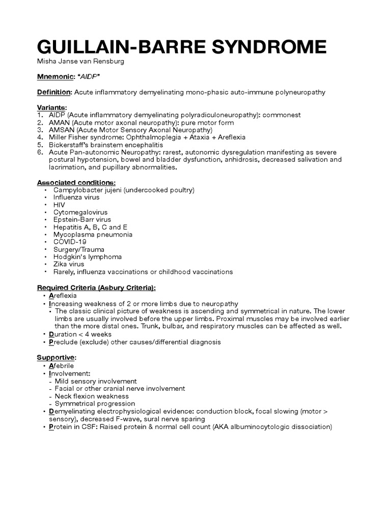 Guillain-Barre Syndrome Student Handout | PDF | Peripheral Neuropathy ...