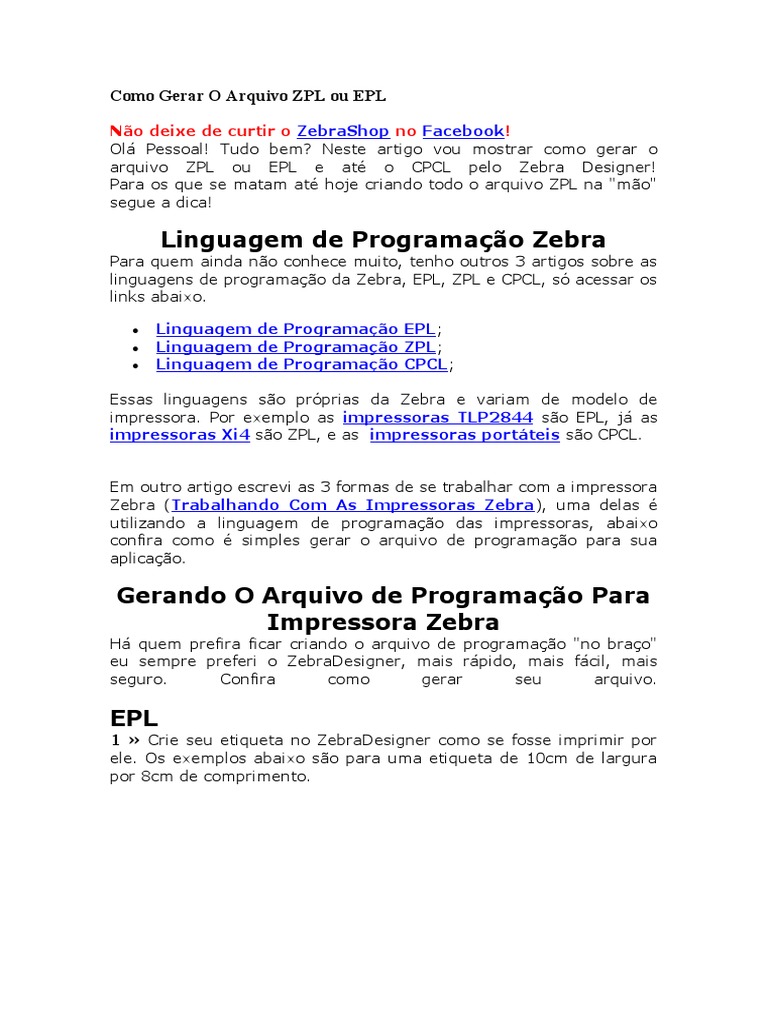 Como Gerar O Arquivo ZPL Ou EPL | PDF | Linguagem de programação ...
