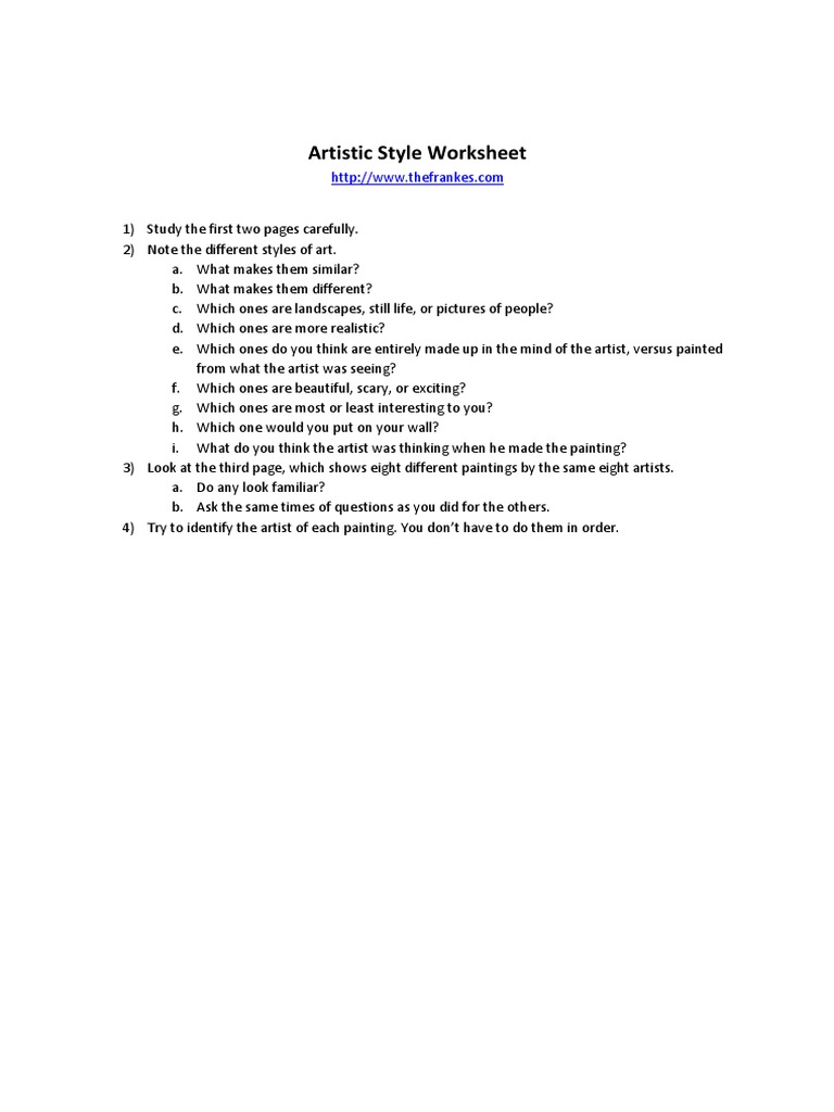 Artistic Style Worksheet | PDF | Impressionism | Still Life