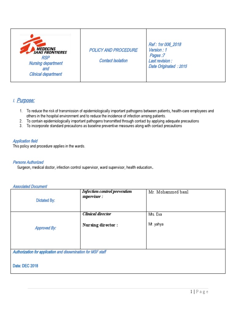Contact Isolation Policy for Healthcare | PDF | Hygiene | Infection