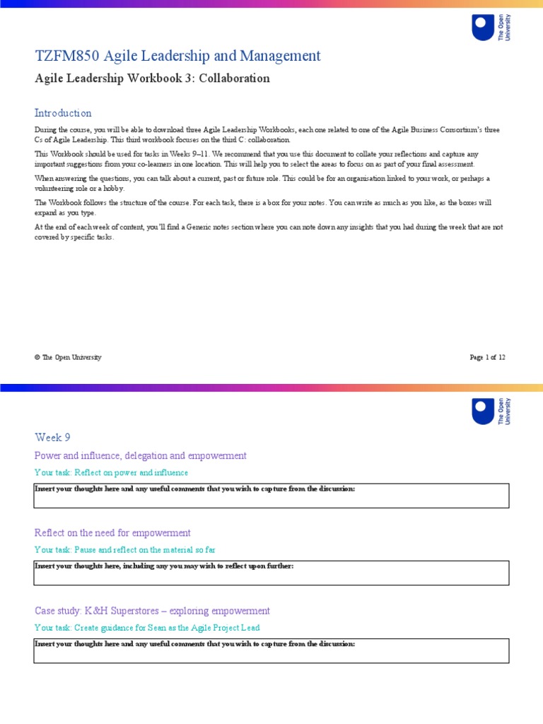 Agile Leadership Workbook 3 Collaboration | PDF | Leadership | Thought Agile Leadership Workbook 3 Collaboration | PDF | Leadership | Thought