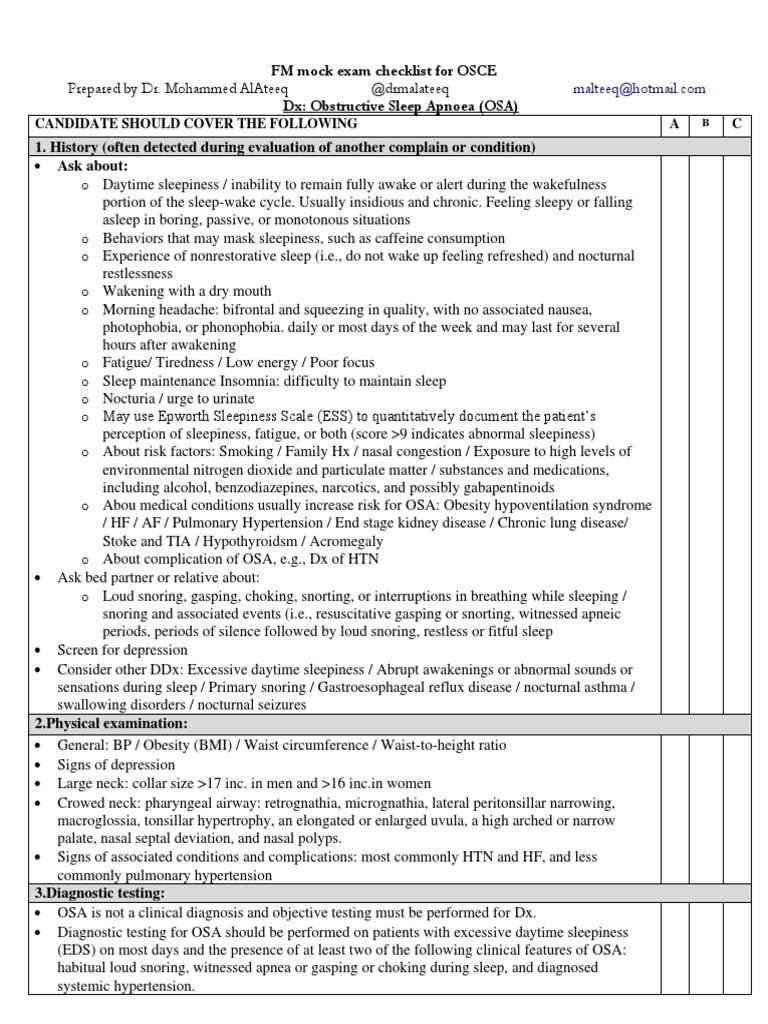 OSCE Sleep Apnea | PDF | Sleep Apnea | Sleep Medicine