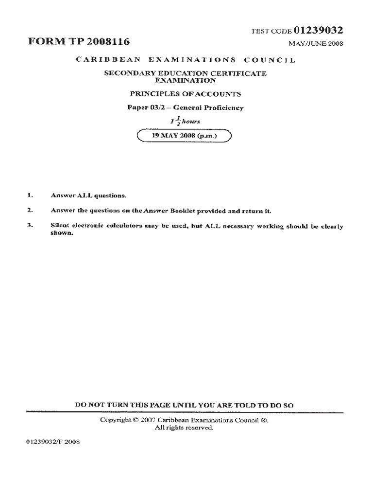 CSEC POA June 2008 P3 | Download Free PDF | Working Capital | Income ...
