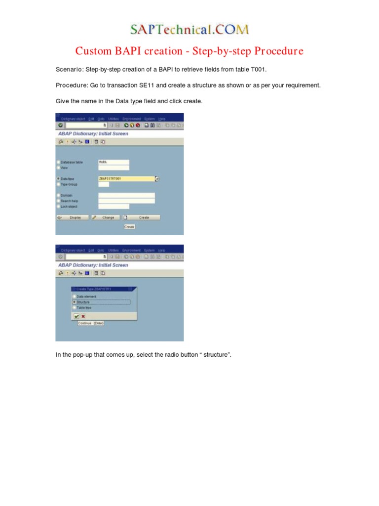Step-By-step Creation of A BAPI in Detailed Steps | PDF | Subroutine | Icon (Computing)