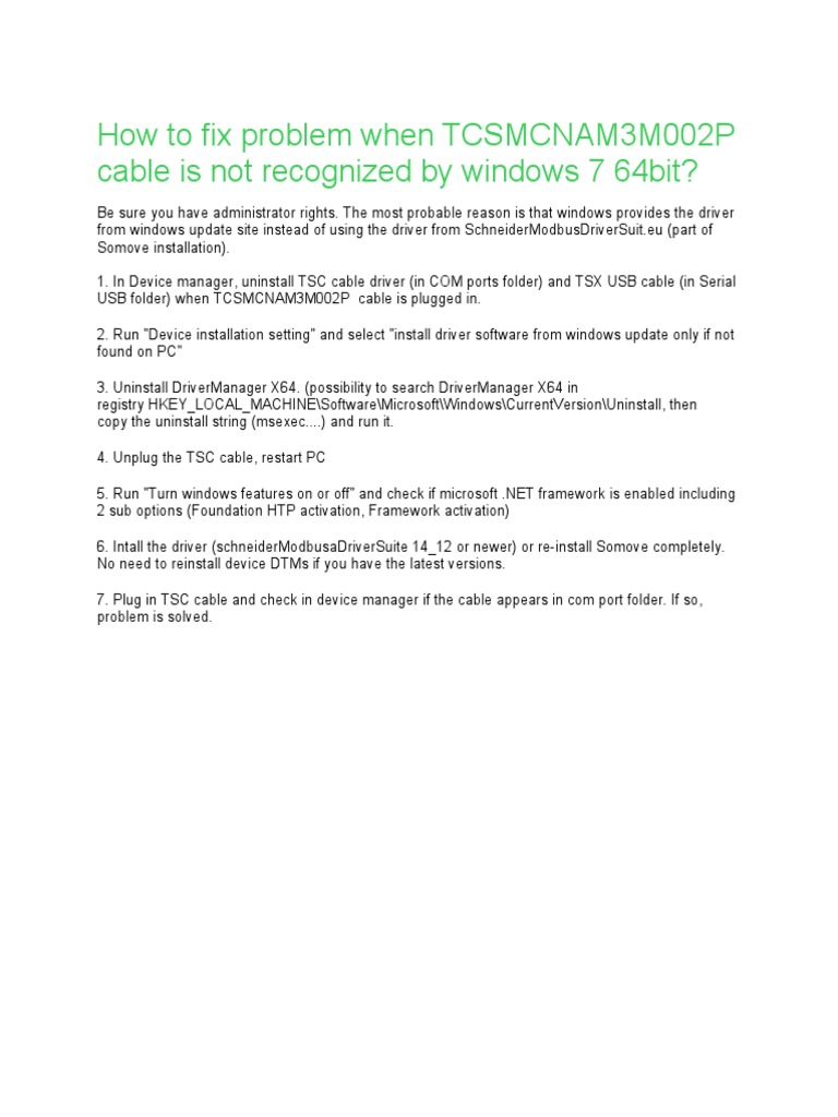 Fix TCSMCNAM3M002P on Win7 64-bit | PDF
