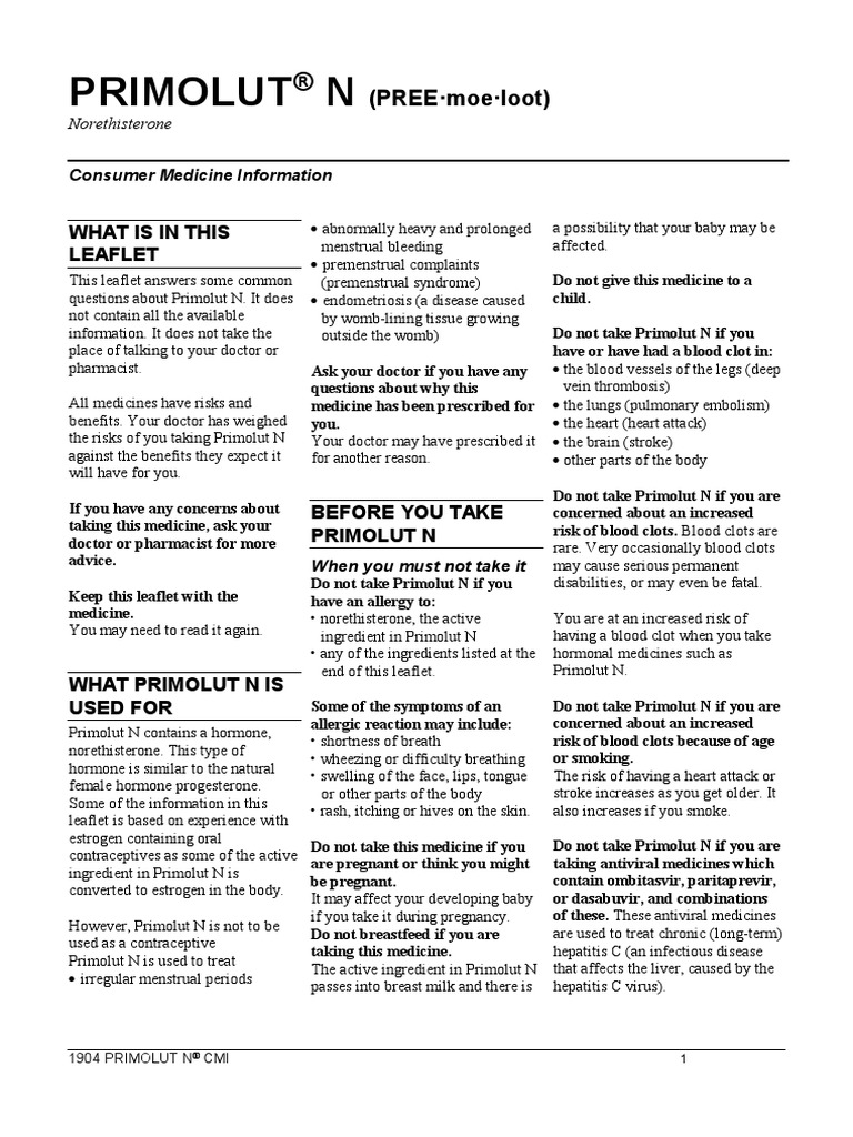 Primolut N | PDF | Thrombosis | Vein