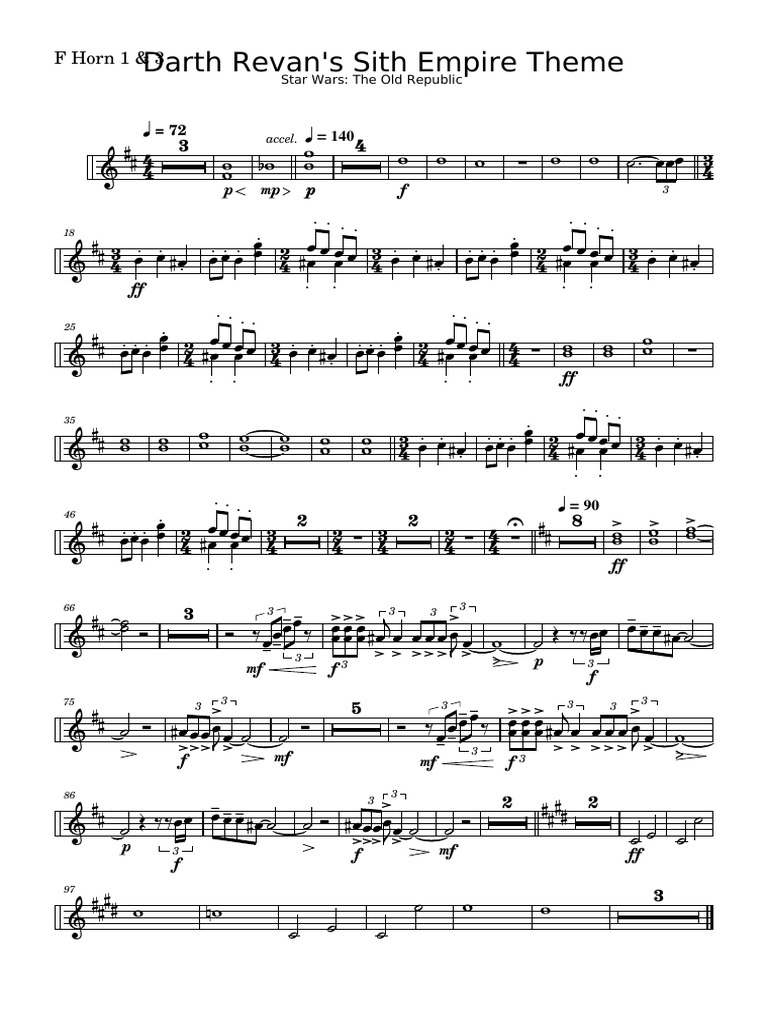Darth Revan's Sith Empire Theme - F Horn I & III | PDF | Star Wars | Works