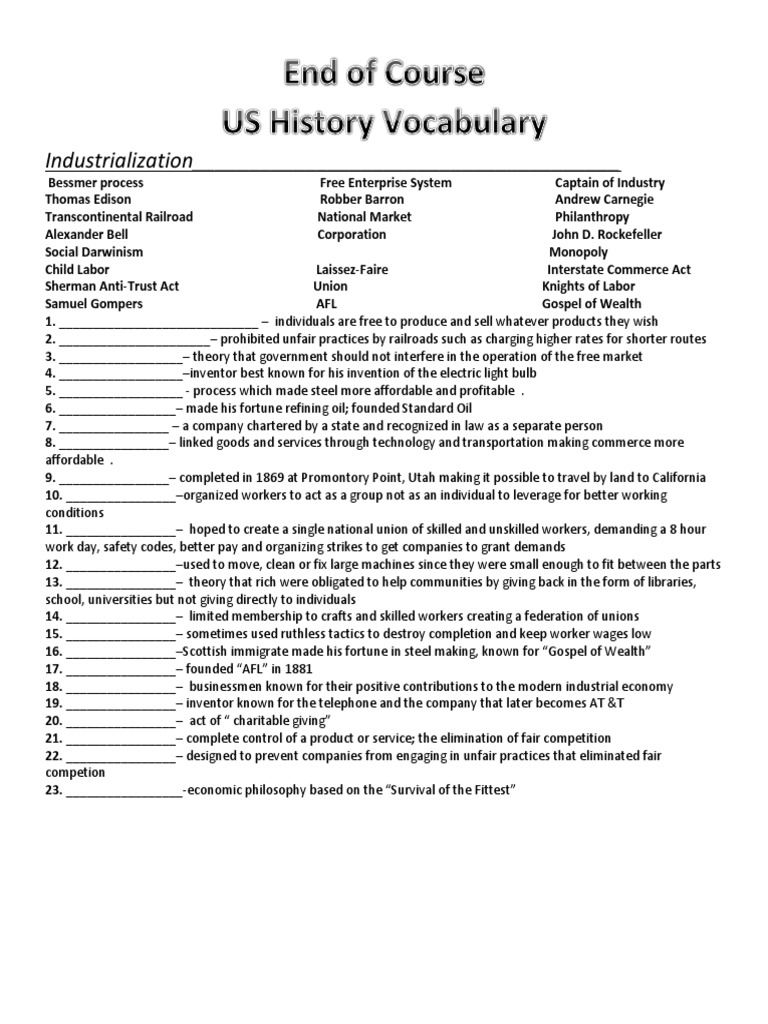 US History STAAR Vocabulary Review | PDF | Politics Of The United ...
