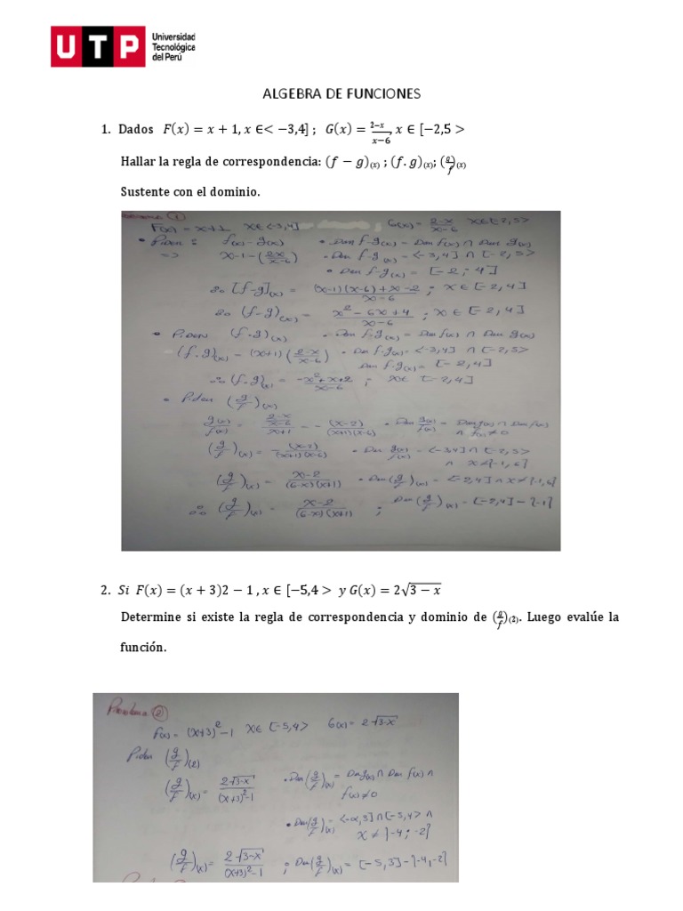 S02.s1 - REsolver Ejercicios - ALGEBRA Y COMPOSICION DE FUNCIONES (1) Tarea | PDF