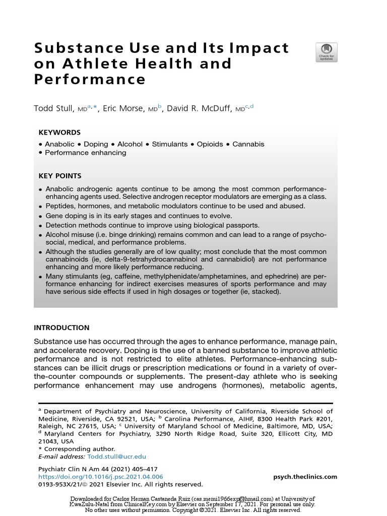 Substanceuseanditsimpact Onathletehealthand Performance: Todd Stull ...