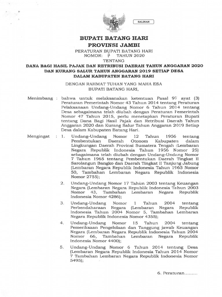 Perbup Nomor 7 Tahun 2020 | PDF