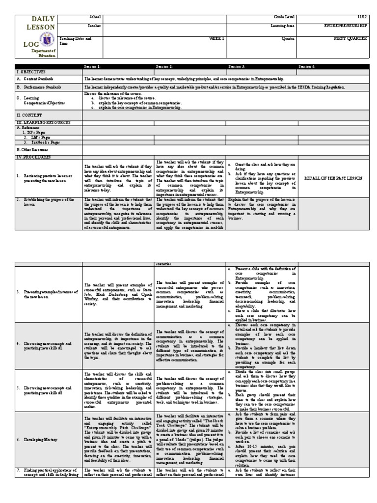 Entrep Q1 Week1 | Download Free PDF | Entrepreneurship | Teachers
