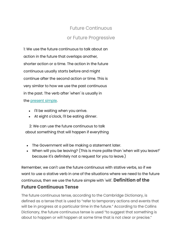Future Continuous | PDF | Grammatical Tense | Verb