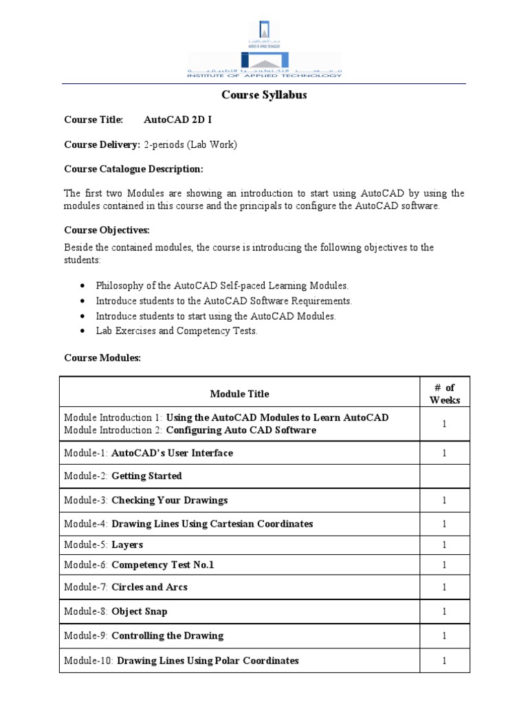 AutoCAD 2D I Course Syllabus | PDF | Auto Cad | Computer Engineering