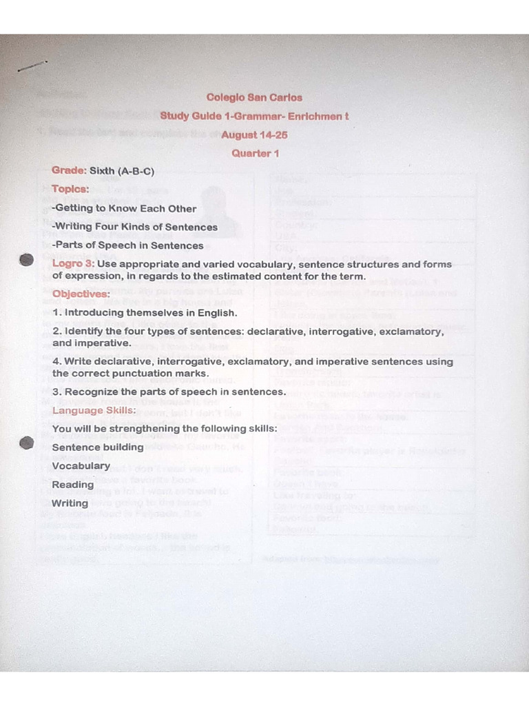 English-Study Guide 01 - Enrichment | PDF