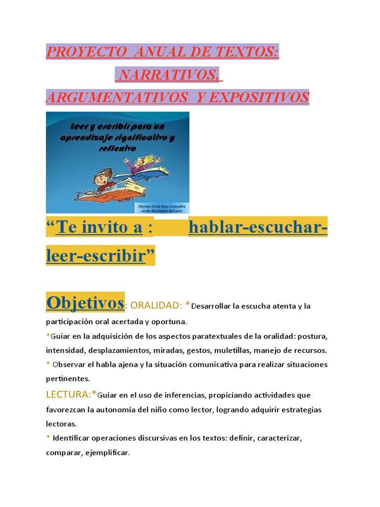 Proyecto Texto Narrativos Argumentativos | PDF | Narración | Lingüística