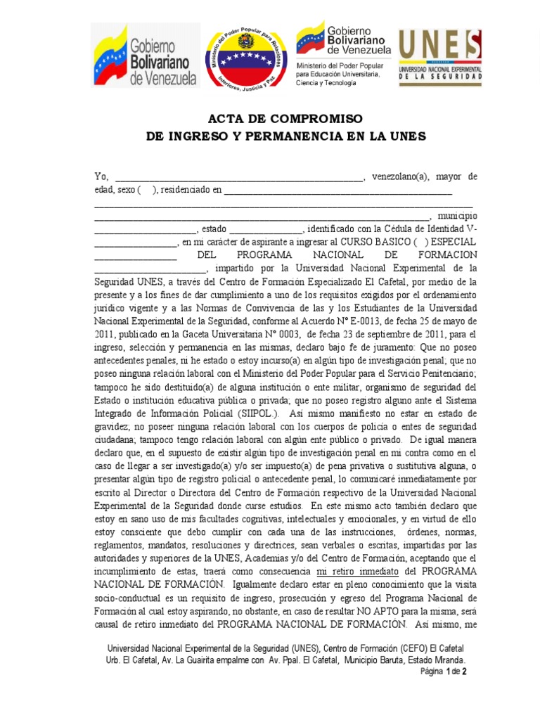 Acta de Compromiso UNES | PDF | Policía | Estado (política)