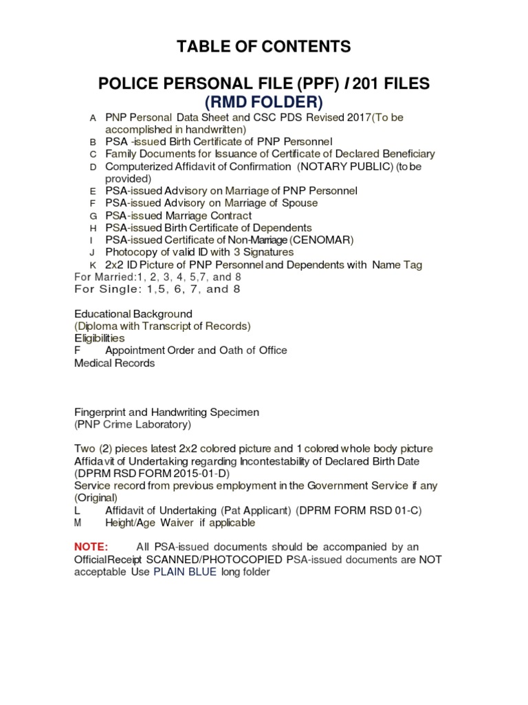 Police Personal File (PPF) I 201 Files: (RMD Folder) | PDF