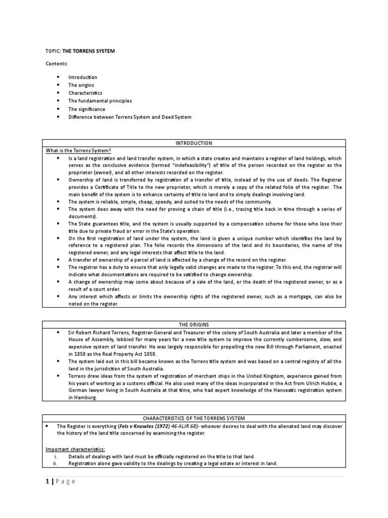 The Torrens System | PDF | Law And Economics | Common Law