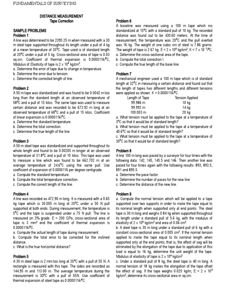 Tape Corrections in Surveying Techniques | PDF | Young's Modulus | Measurement