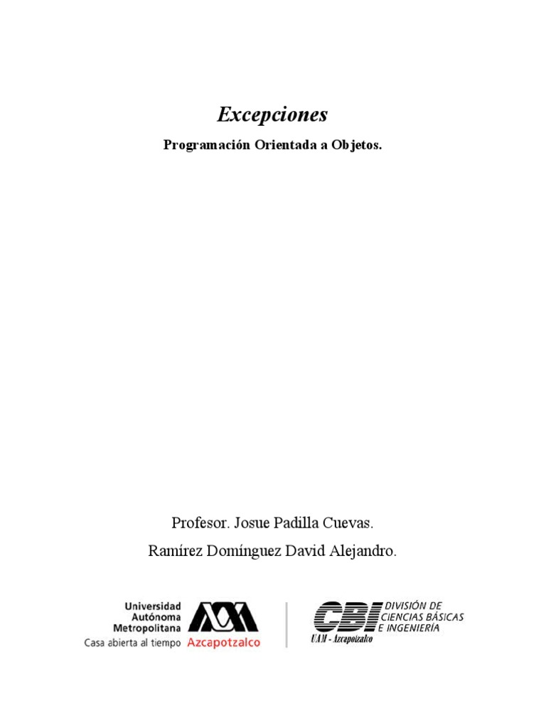 Excepciones en Programación Orientada a Objetos | PDF | Clase (Programación informática) | Java ...