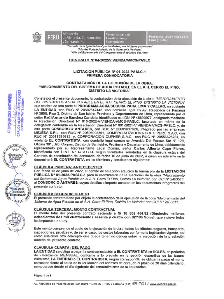 CONTRATO 004-2022-PASLC - LP 01-2022-PASLC-contratista | PDF