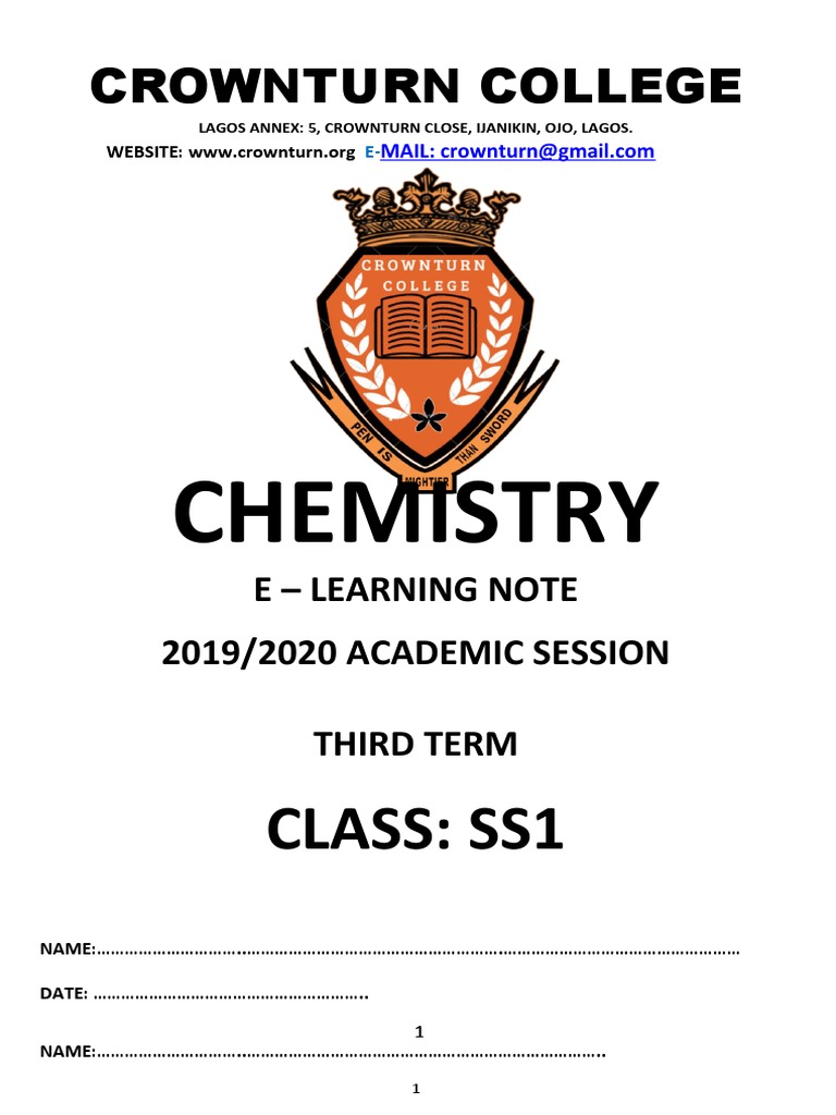 SSS 1 E-Note 3rd Term Chemistry | PDF