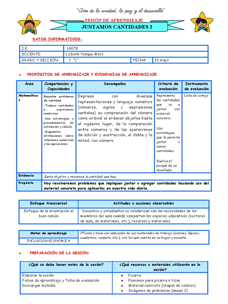 1º E3 S3 Sesion D2 Mat Juntamos Cantidades 2 | PDF | Evaluación | Aprendizaje